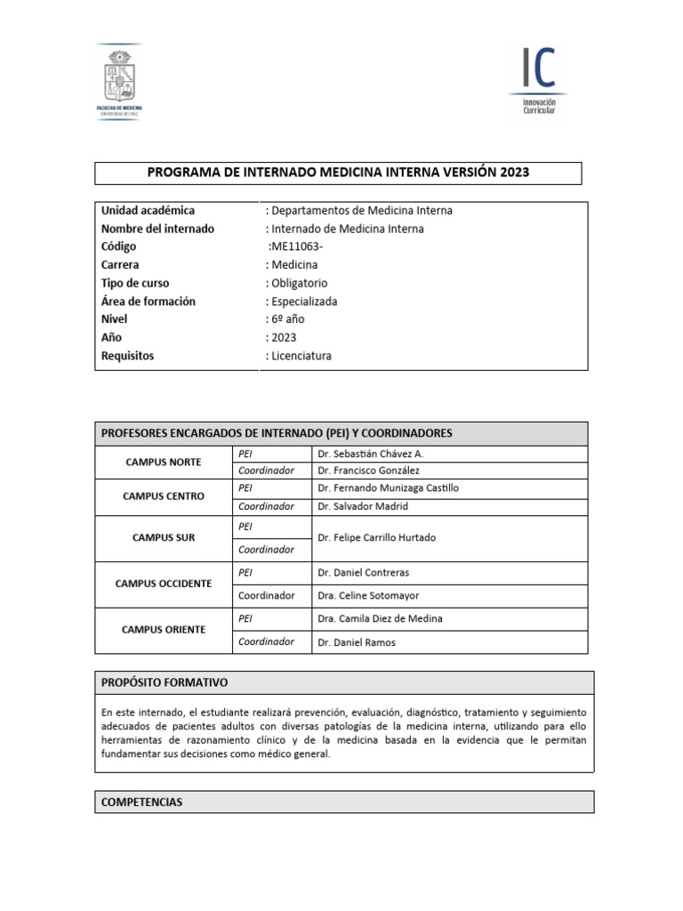 Programa Internado MI 2023 | PDF
