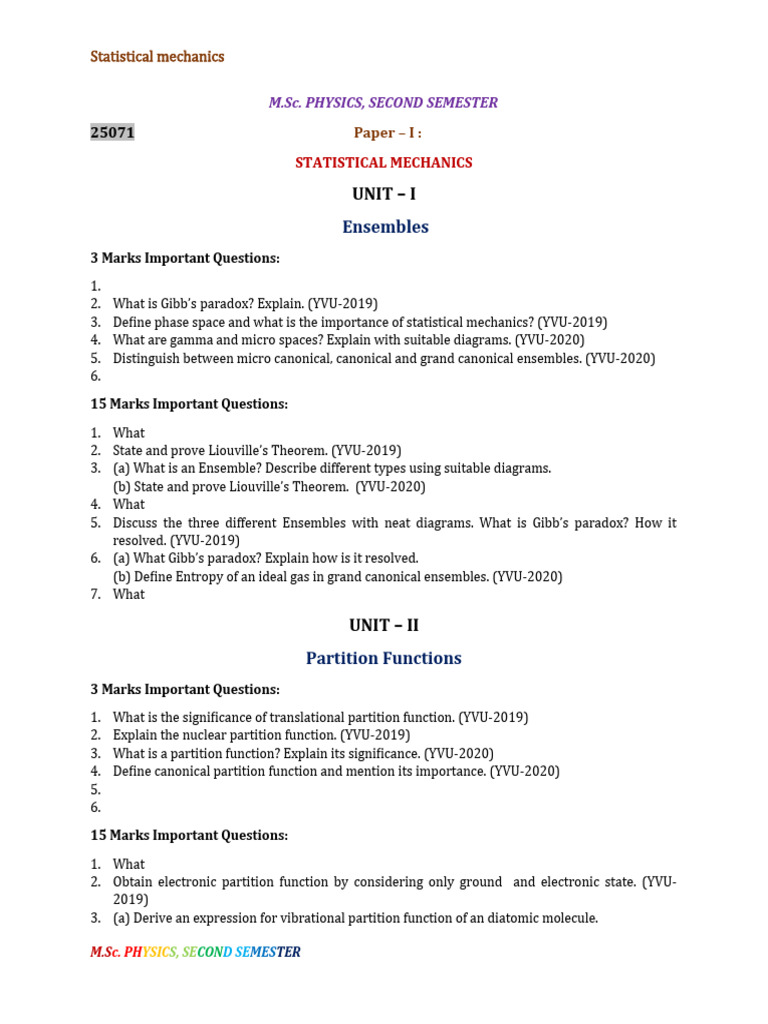 1ST Paper Statistical Mechanics | Download Free PDF | Statistical Mechanics | Classical Mechanics