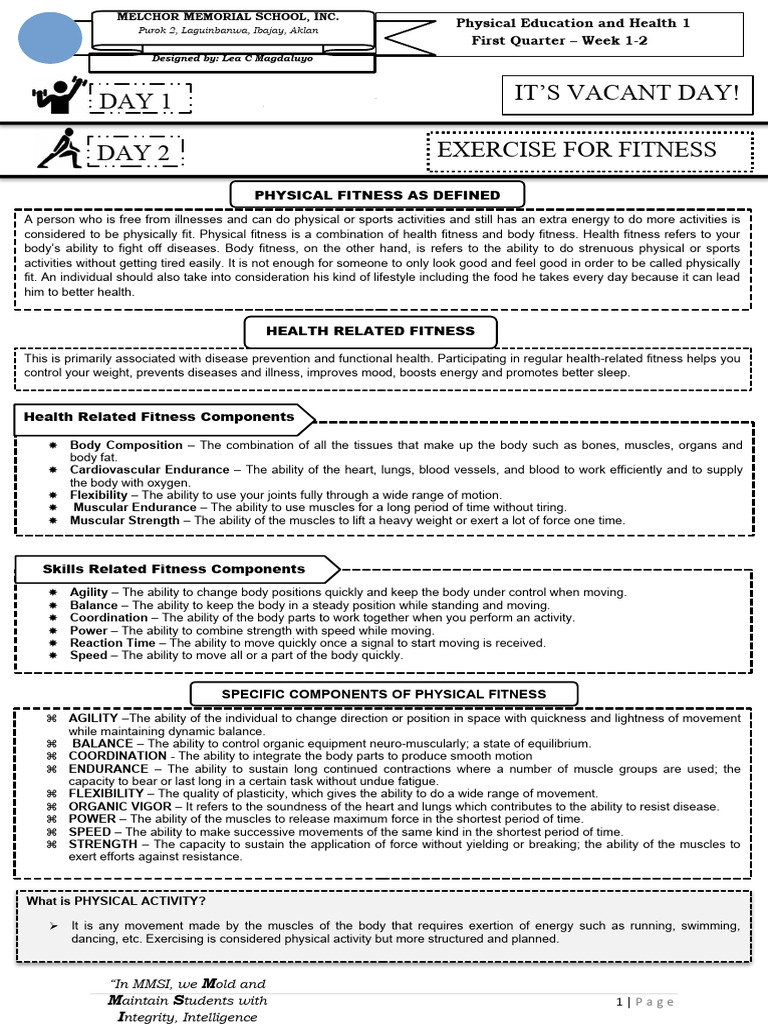 P.E and Health Module GRADE 11 LM1 (Week 1-2) | PDF | Physical Fitness ...