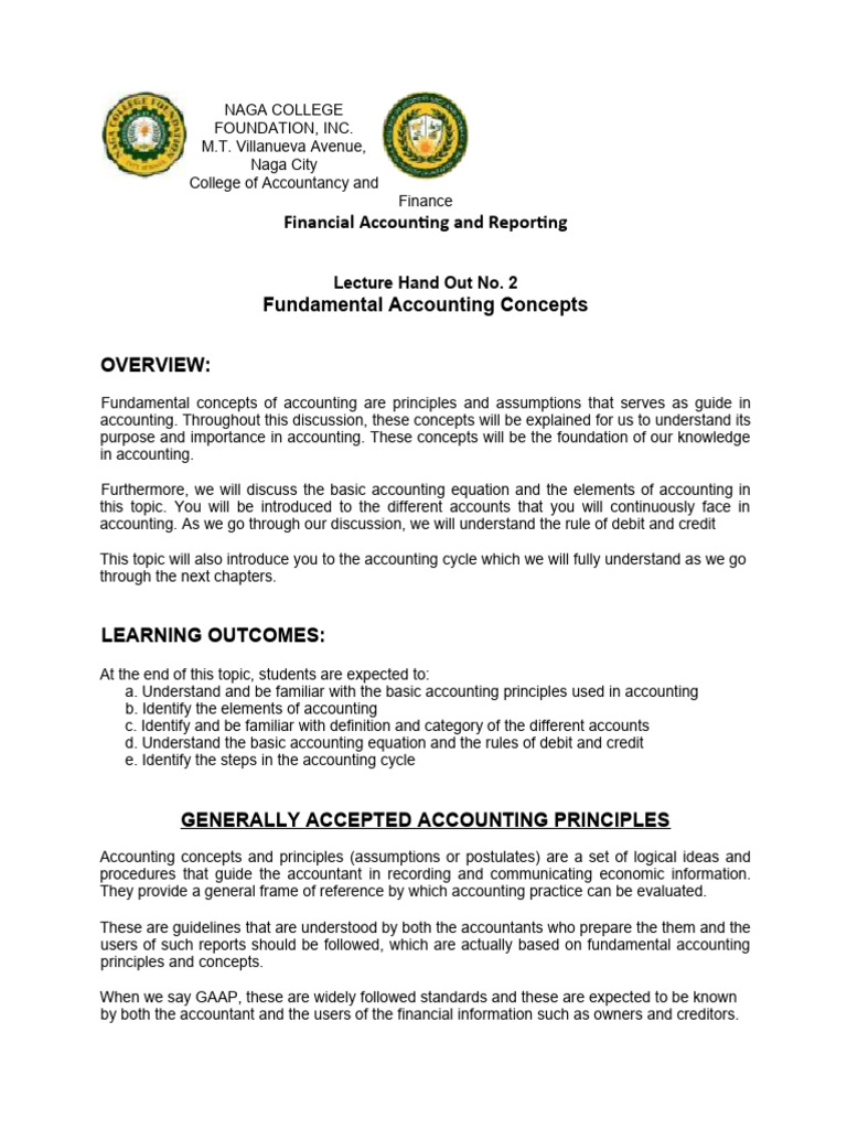 Lecture Handout No. 2-Fundamental Accounting Concepts | PDF