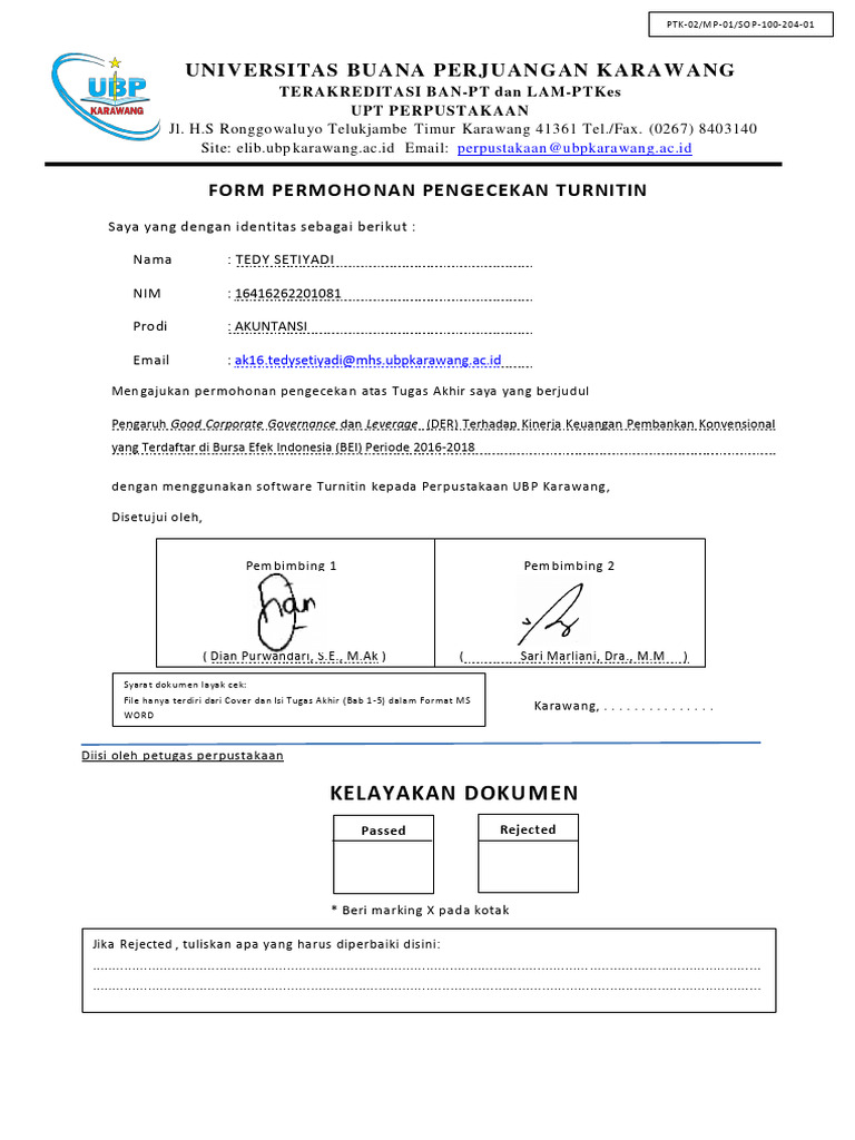 Form Permohonan Pengecekan Turnitin (2) | PDF