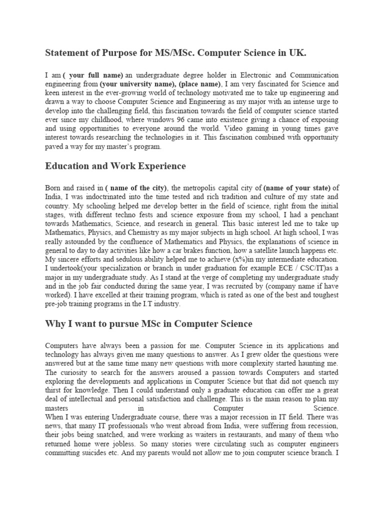 Statement of Purpose For Uk | PDF | University | Science