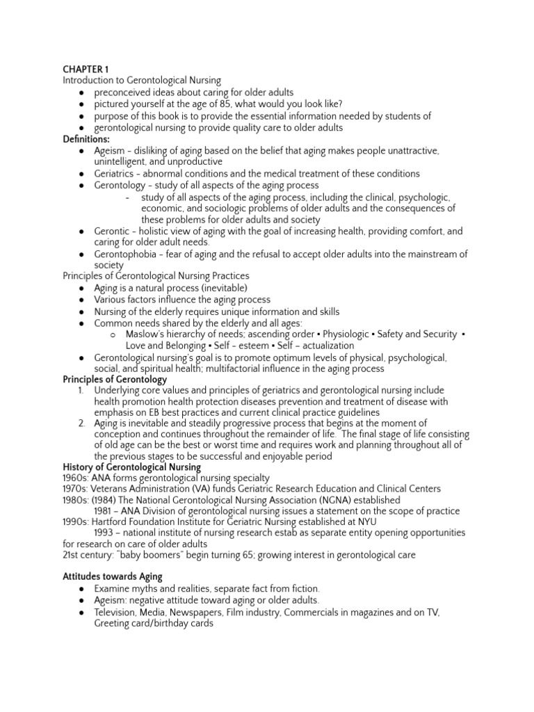 CHAPTER 1 Intro To Geria Student | PDF | Gerontological Nursing | Nursing