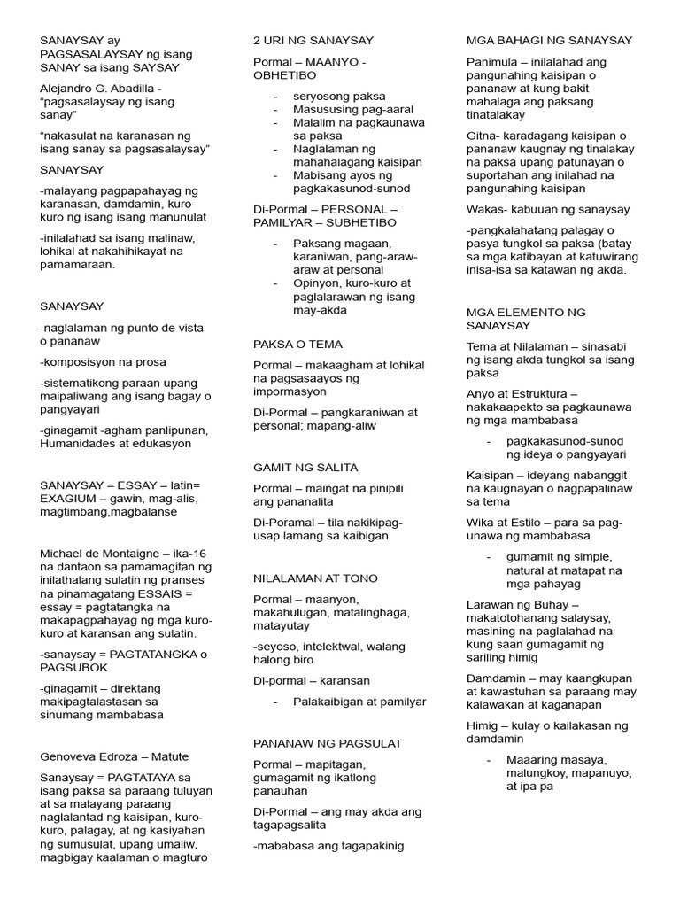 SANAYSAY Ay PAGSASALAYSAY NG Isang SANAY Sa Isang SAYSAY | PDF