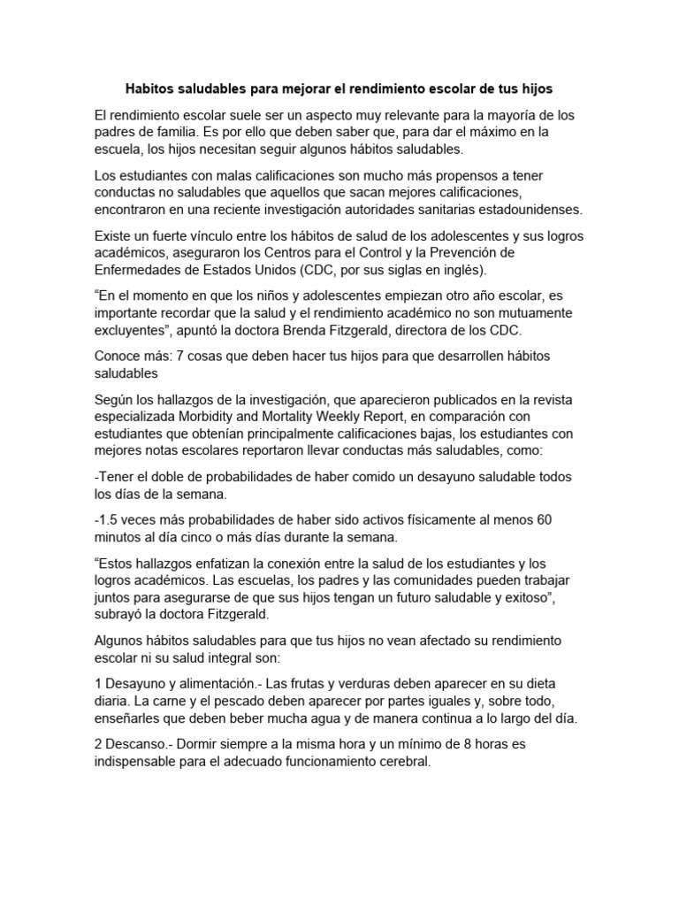 Hábitos saludables para el éxito escolar | PDF | Estilo de vida