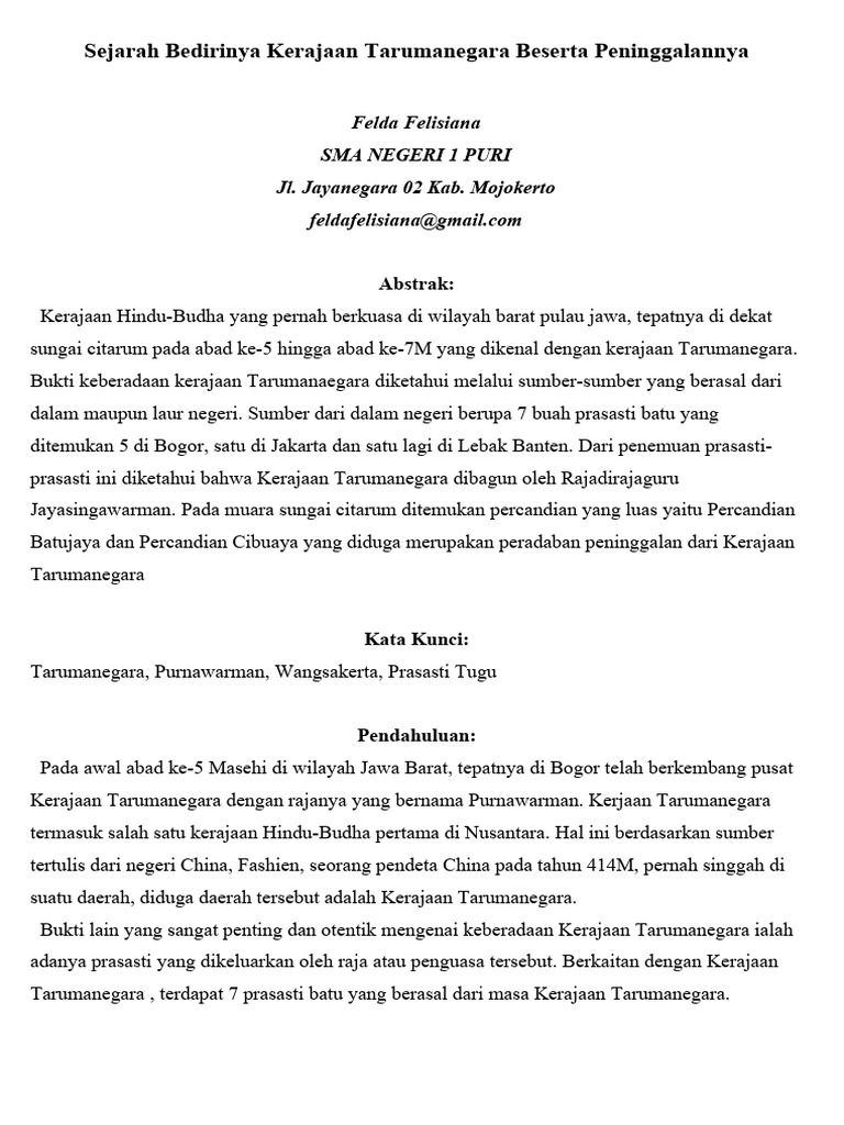 Sejarah Kerajaan Tarumanegara Beserta Peninggalannya | PDF | Ilmu ...