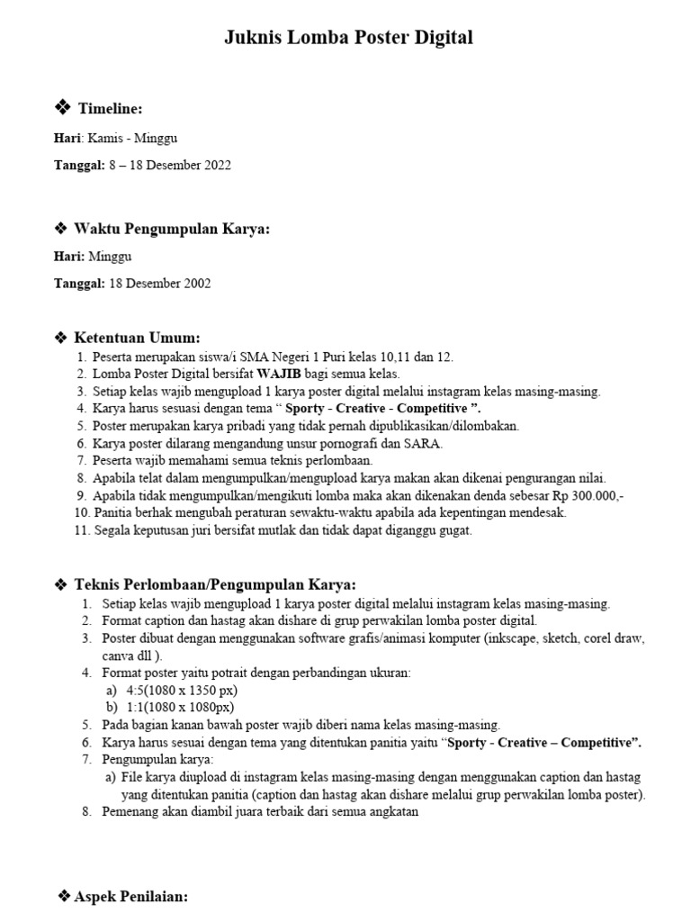 Juknis Lomba Poster Digital 2023 | PDF