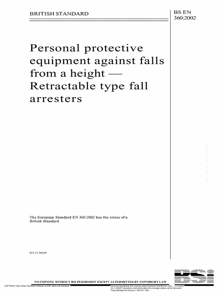 023 - BS EN 360-2002 (PPE Against Falls - Fall Arrestor) | PDF ... 023 - BS EN 360-2002 (PPE Against Falls - Fall Arrestor) | PDF ...