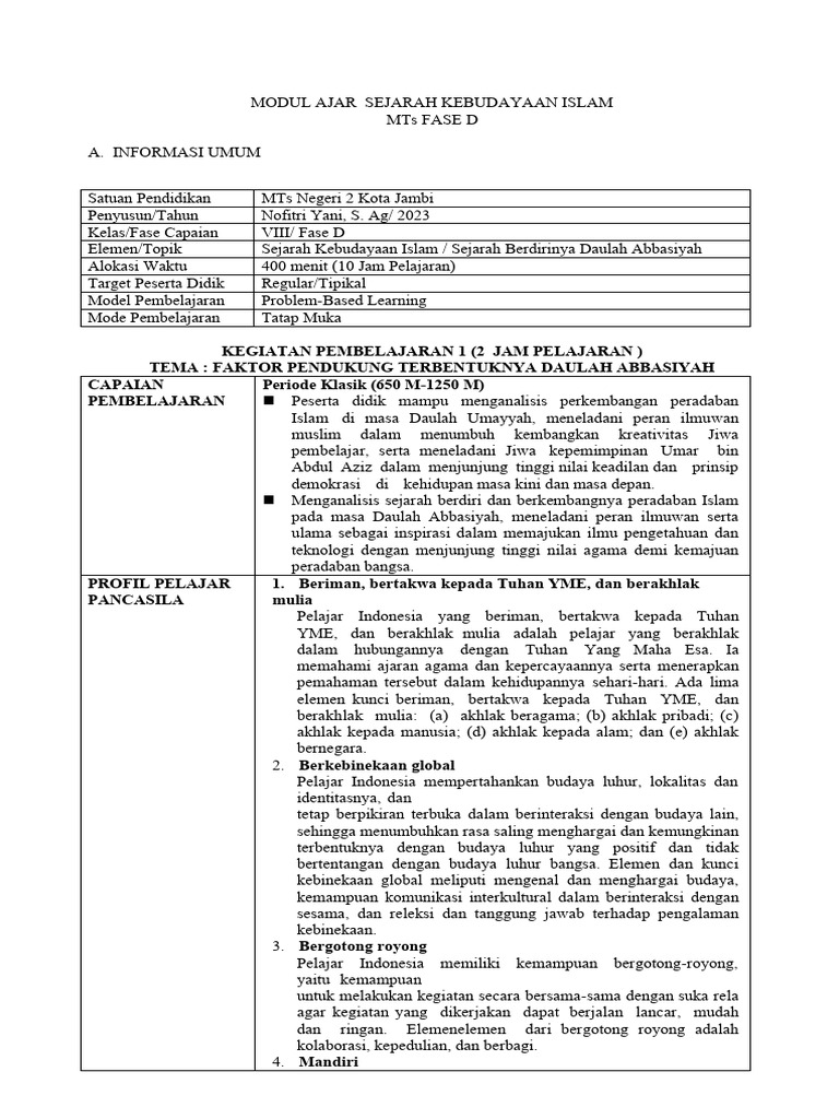Modul Ajar SKI 8.1.1 | PDF