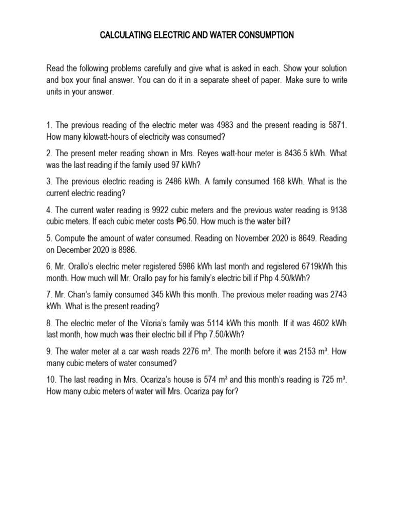 Calculating Electric and Water Consumption | PDF | Technology & Engineering