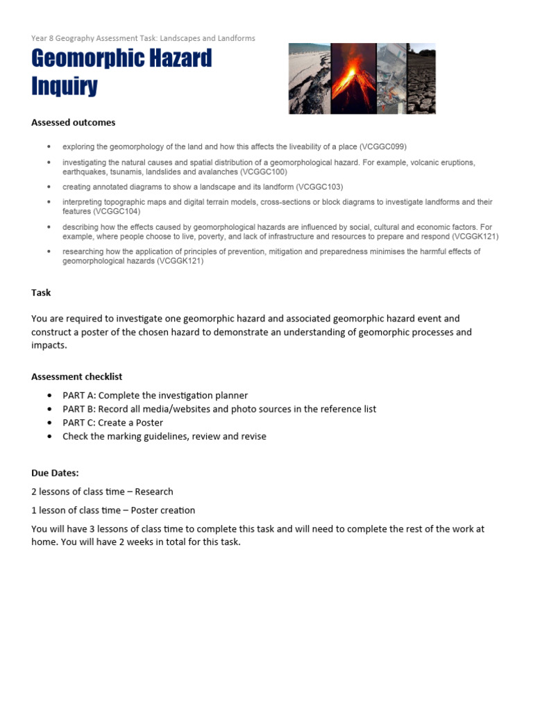 Y8 - Geography - Landforms & Landscapes Assessment Task | PDF ...
