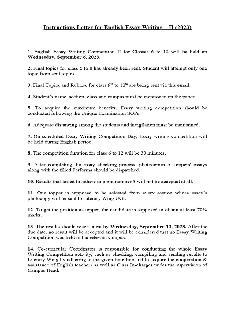 English Essay Instructions Letter | PDF | Career & Growth