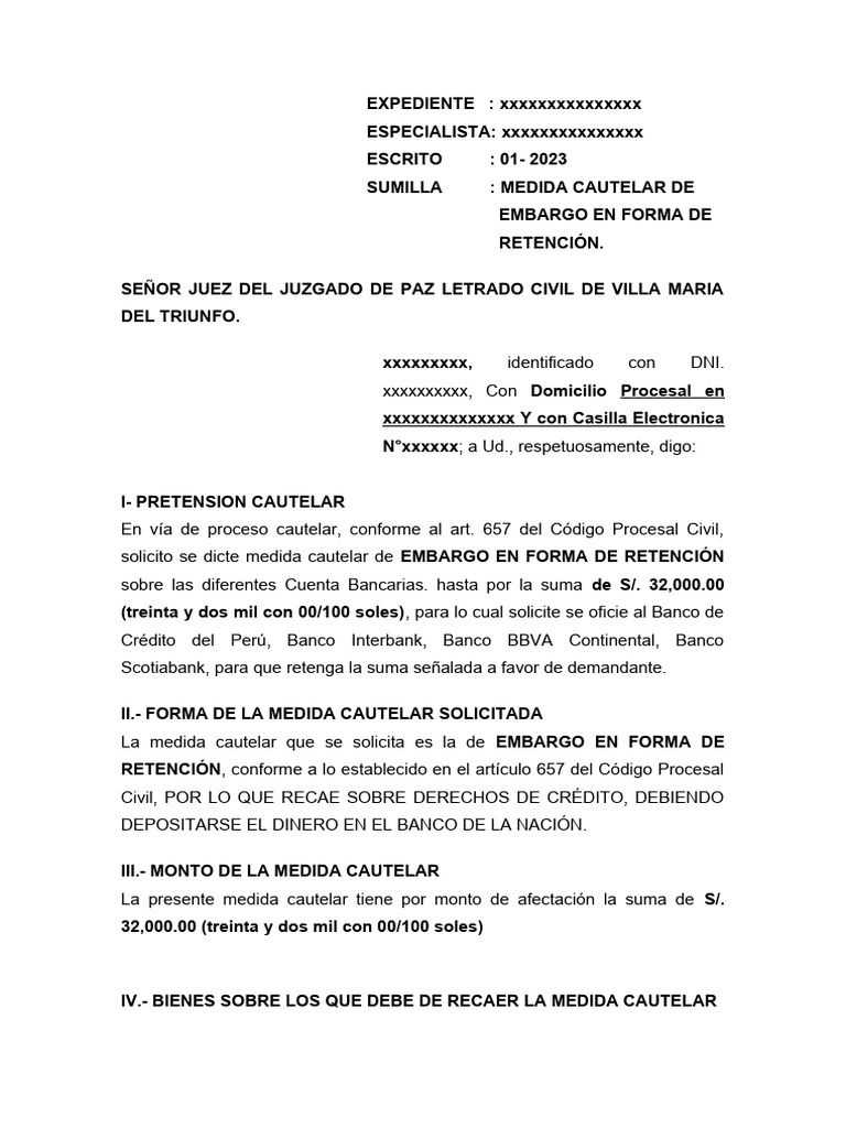 Modelo de Embargo en Forma de Retencion | PDF | Mandato | Bancos