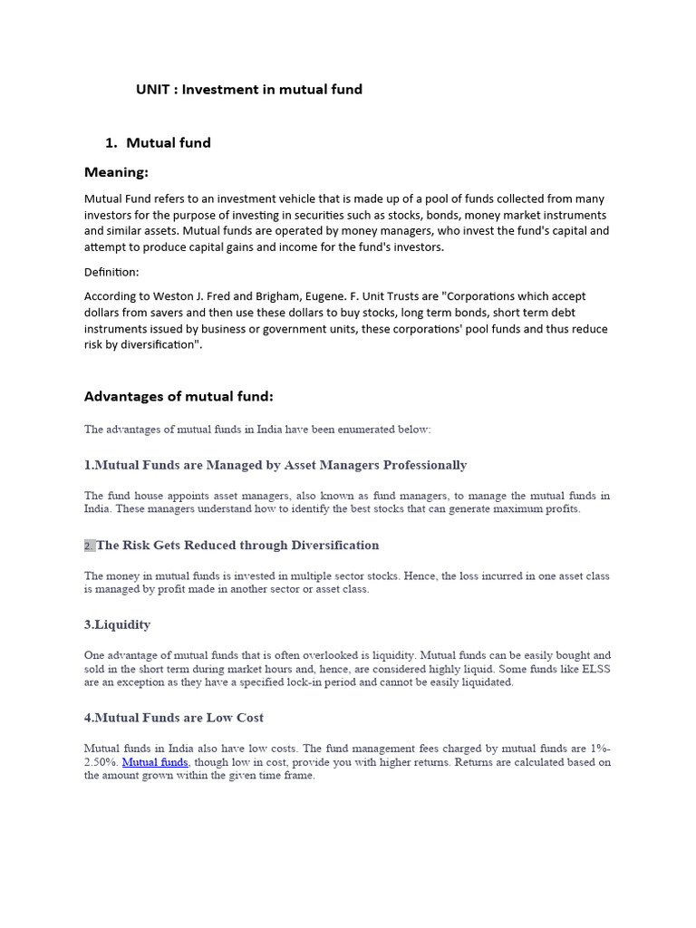 Document (3) Unit 5 Investment in Mutual Fund | Download Free PDF ...