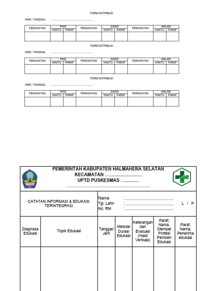 Form Distribusi Perawatan Harian Puskesmas | PDF