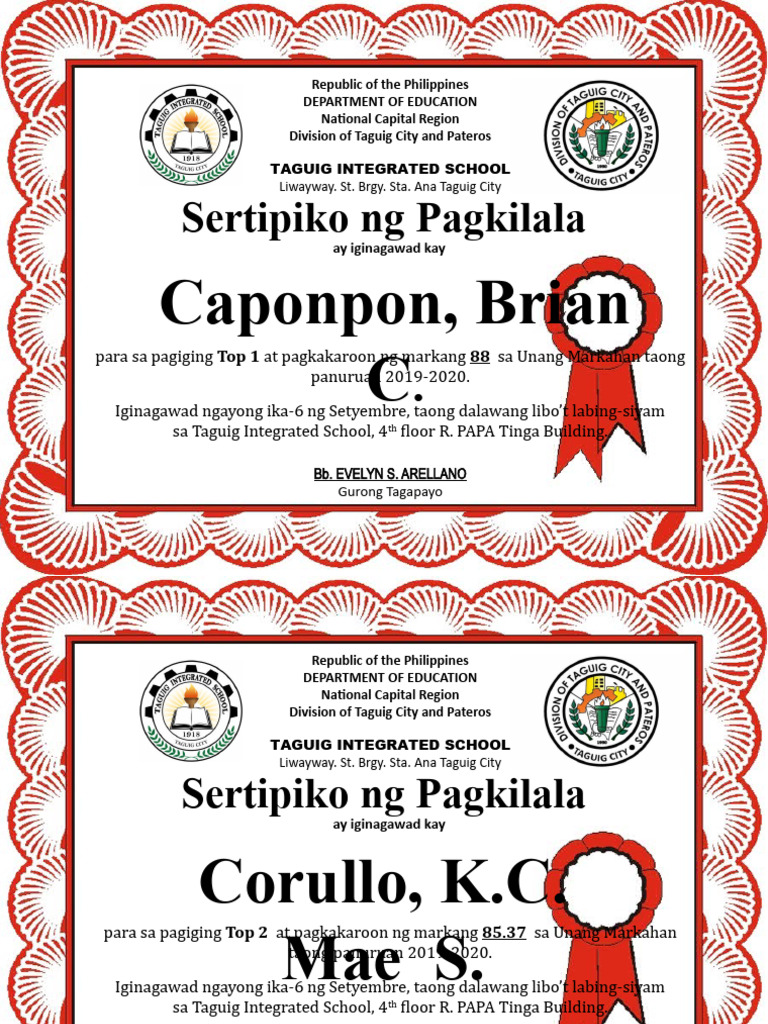 1 Sertipiko NG Pagkilala | PDF