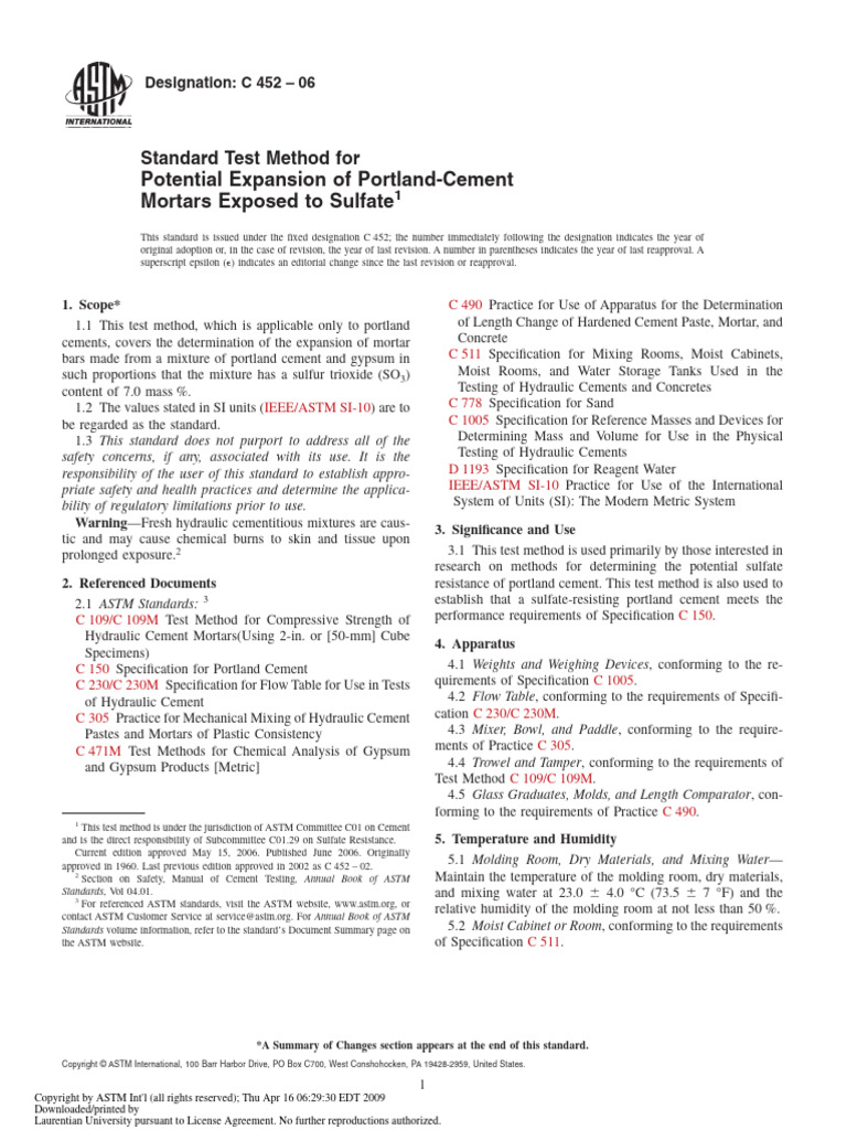ASTM C452 Sulphate | PDF | Cement | Mortar (Masonry)