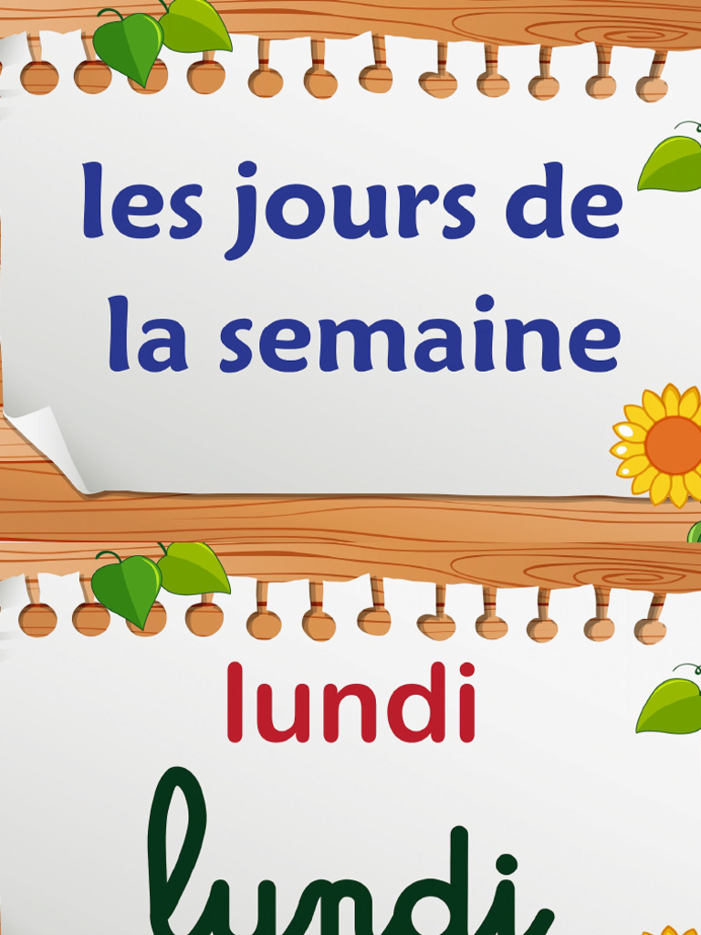 ملصقات أيام الأسبوع باللغة الفرنسية Affiches Les Jours de La Semaine ...