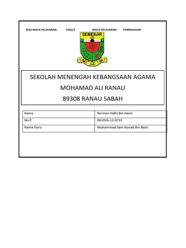 Muka Depan KK Perniagaan | PDF