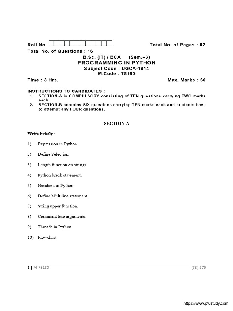 Bsc Bca 3 Sem It Programming In Python 78180 Jan 2021 Pdf