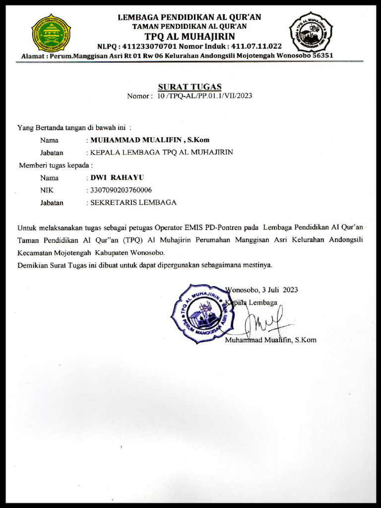 Contoh Surat Tugas | PDF