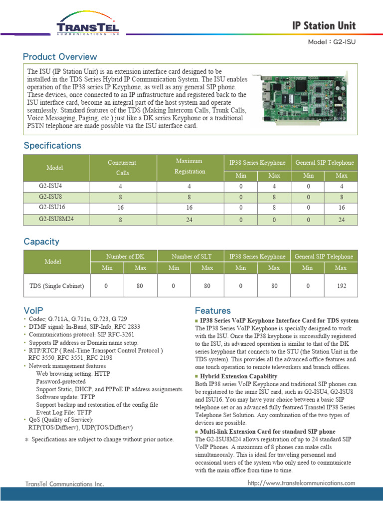 G2-ISU TransTel Catalog 1.2 | PDF | Session Initiation Protocol | Voice ...