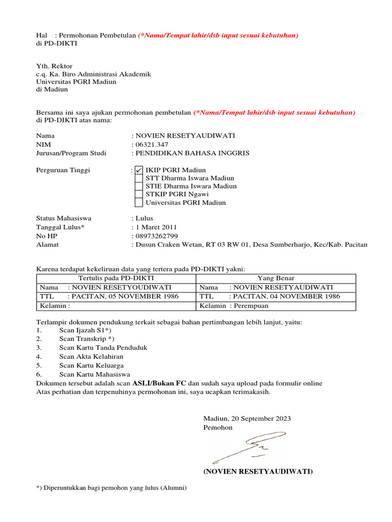 Surat Permohonan PDM | PDF