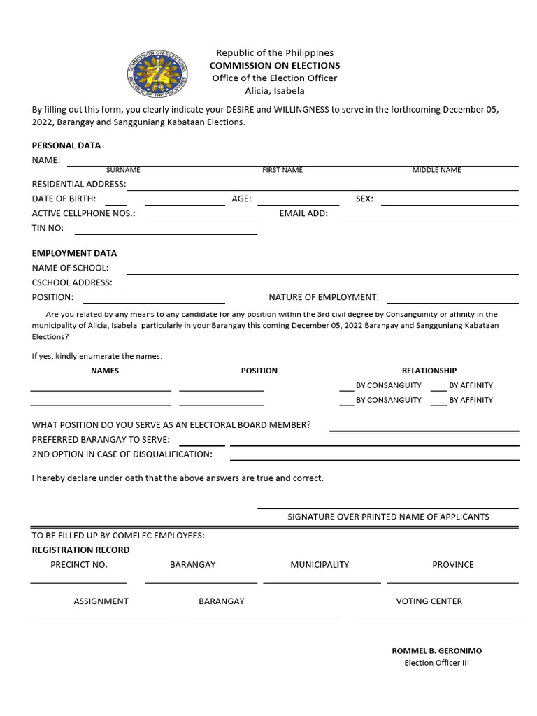 EB Application Form for Elections | PDF