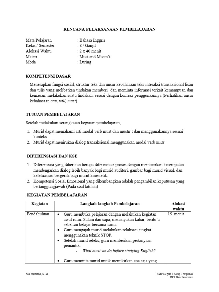 RPP Diferensiasi Pse 8 | PDF