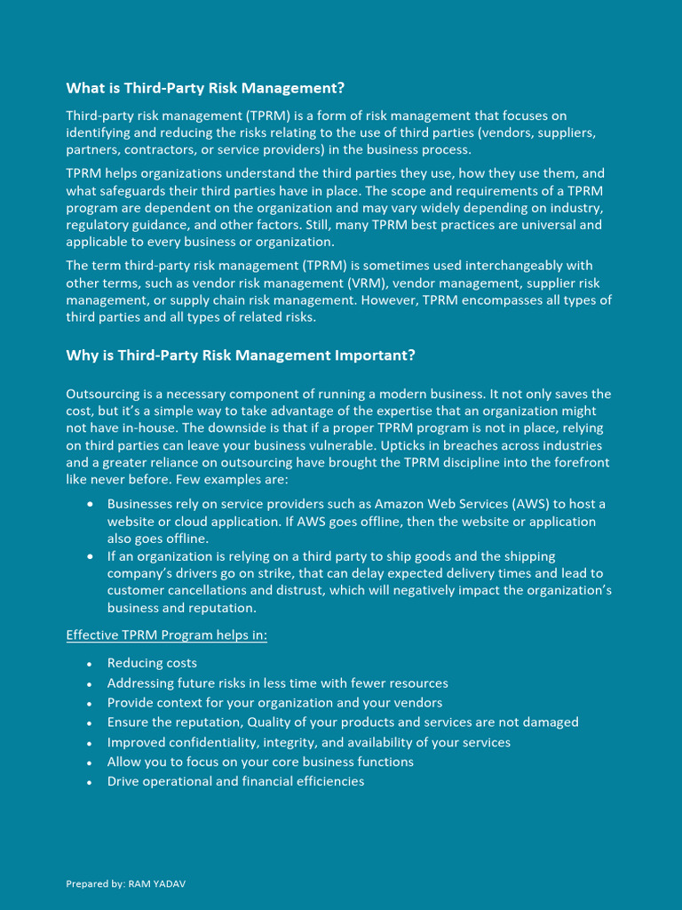 Third Party Risk Management Tprm 2 Pdf Risk Risk Management