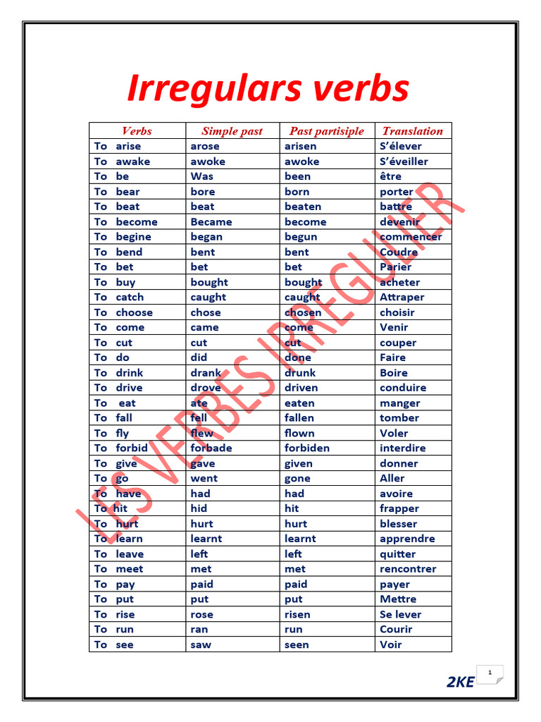 Irregulars Verbs | PDF | Linguistic Morphology | Grammar