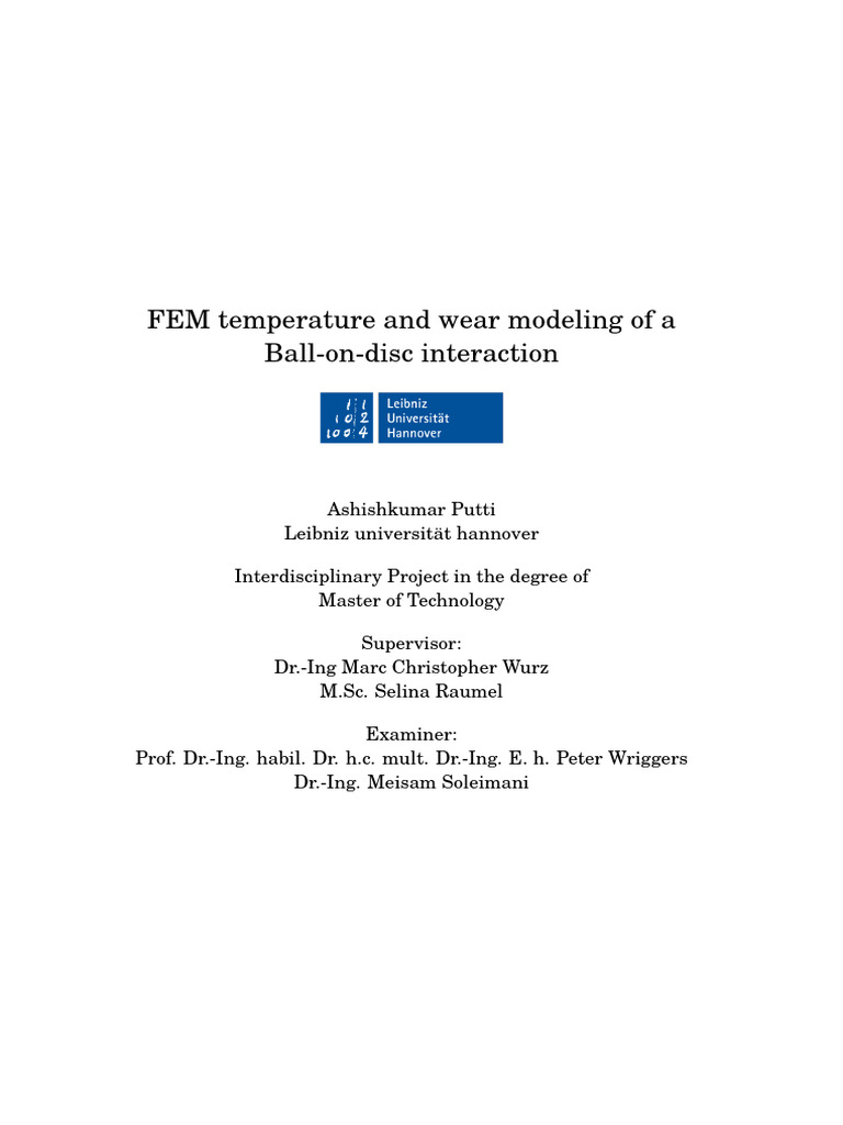 FEM Temperature and Wear Modeling of A Ball-On-Disc Interaction | PDF ...