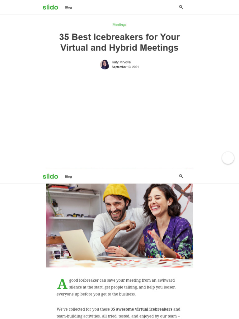 Virtual Meeting Icebreakers Guide | PDF | Brainstorming | Blog