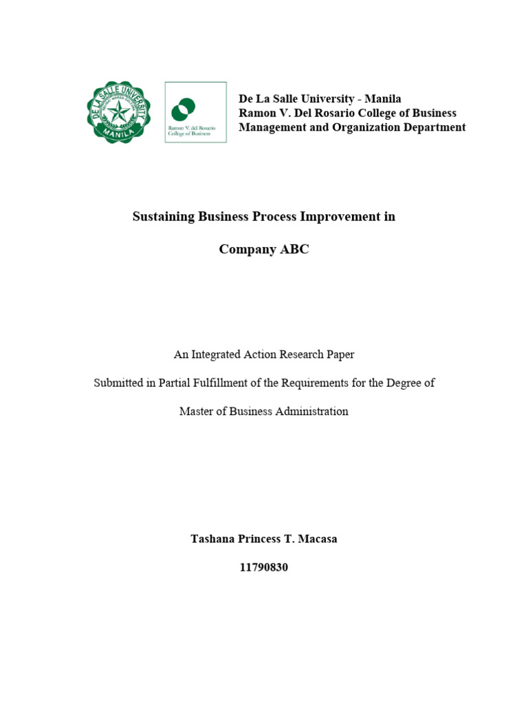 Sustaining Business Process Improvement in Company ABC | PDF | Goal ...