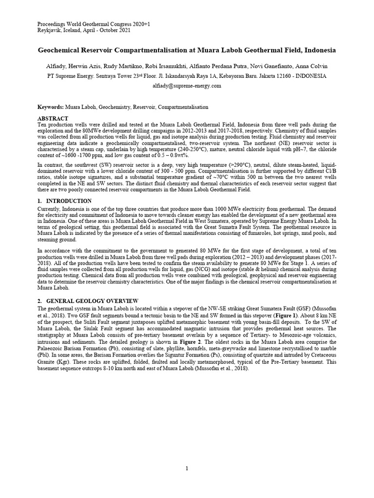 Geochemical Reservoir Compartmentalisation at Muara Laboh Geothermal ...