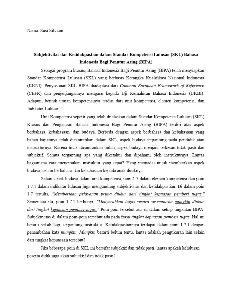 Subjektivitas Dan Ketidakpastian Dalam Standar Kompetensi Lulusan (SKL ... Subjektivitas Dan Ketidakpastian Dalam Standar Kompetensi Lulusan (SKL ...