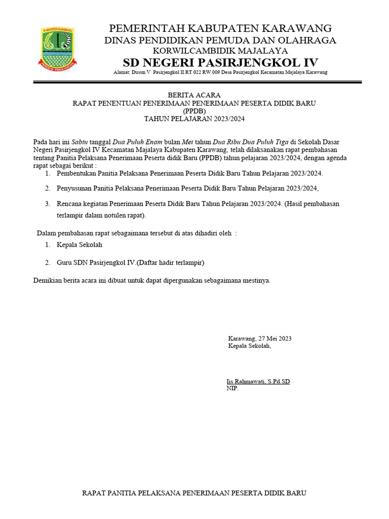 Berita Acara Rapat PPDB | PDF