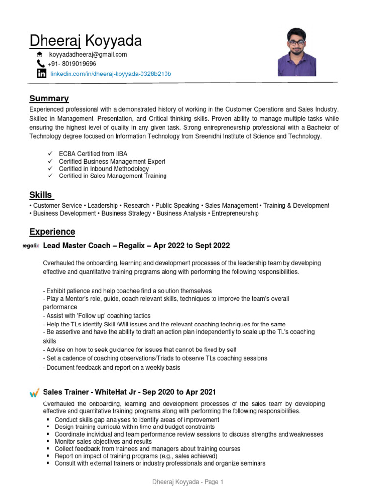 Dheeraj Koyyada - Resume | PDF | Analytics | Sales