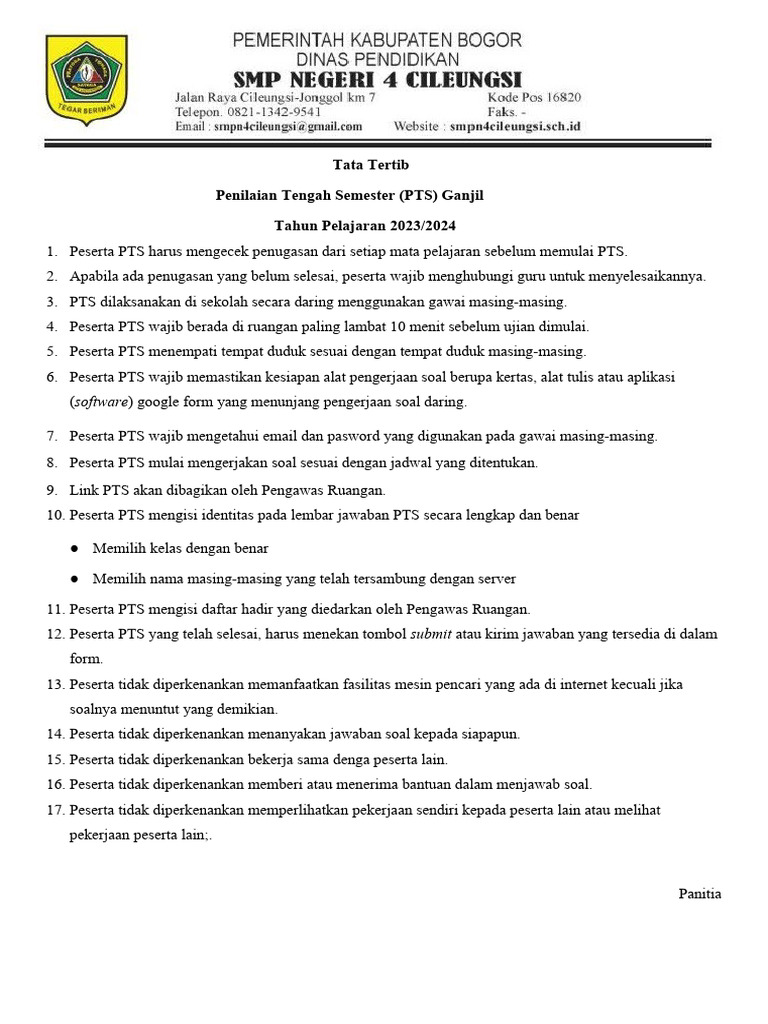 Tata Tertib PTS SMP 2023/2024 | PDF