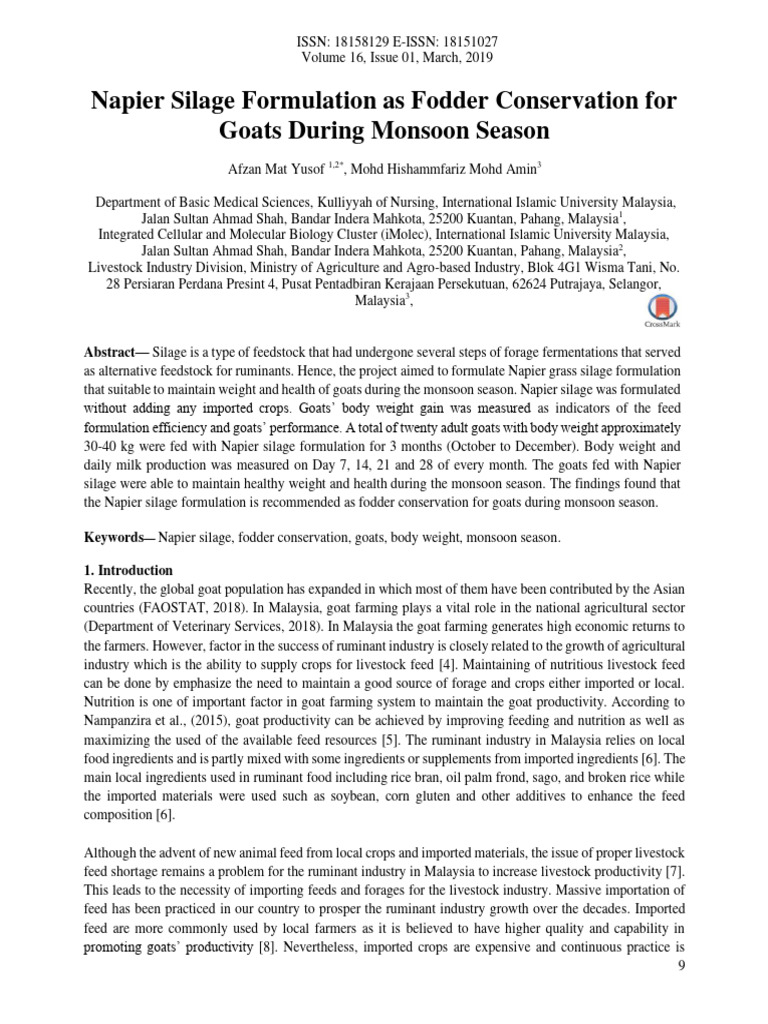 Napier Silage Formulation As Fodder Conservation For Goats During ...