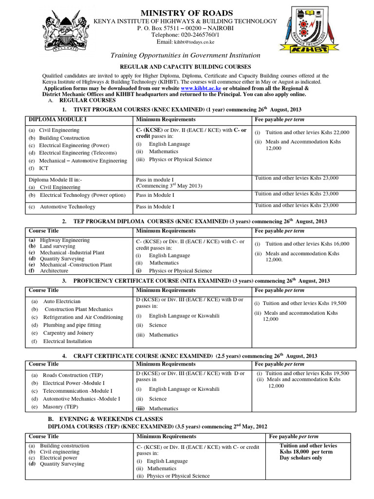 KIHBT Advert APRIL 2013 | PDF | Diploma | Engineering