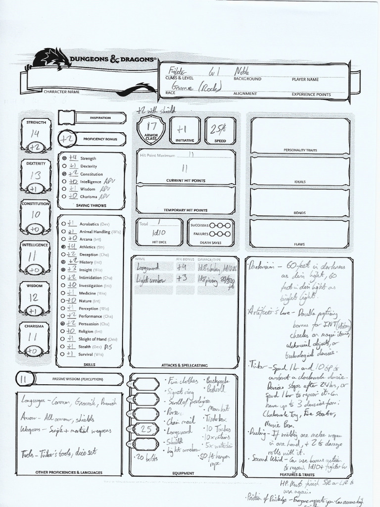 DND Character Starter Sheets | PDF