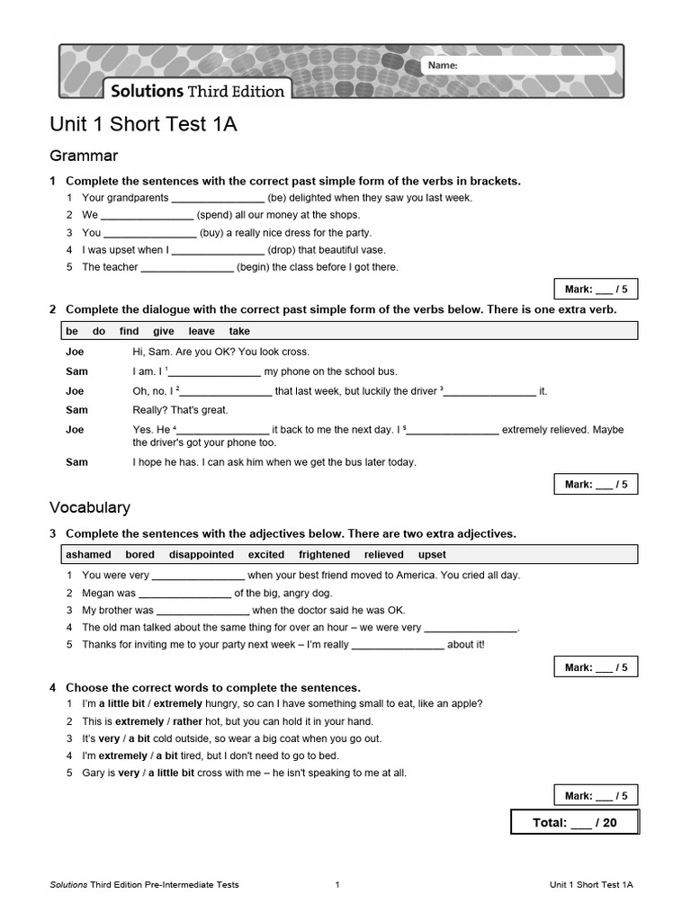 Sol3e Preint U1 Short Test 1a | PDF | Linguistic Typology | Language ...