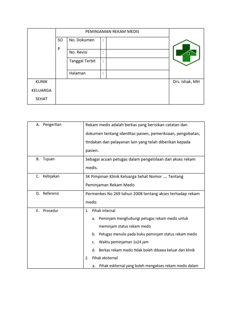 SOP Peminjaman Rekam Medis | PDF