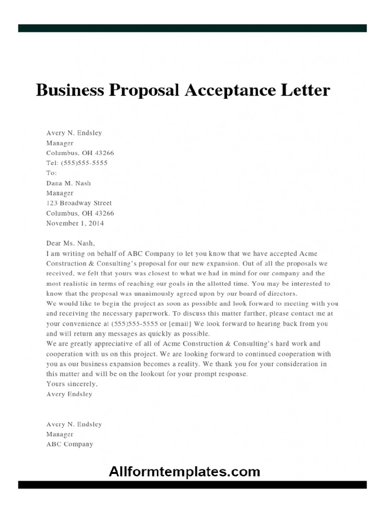 Business Proposal Acceptance Letter | PDF