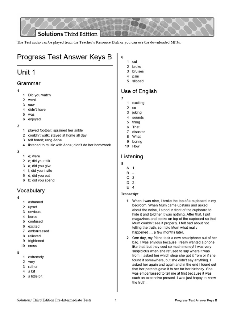 Sol3e Preint Progress Test Answer Keys B Pdf