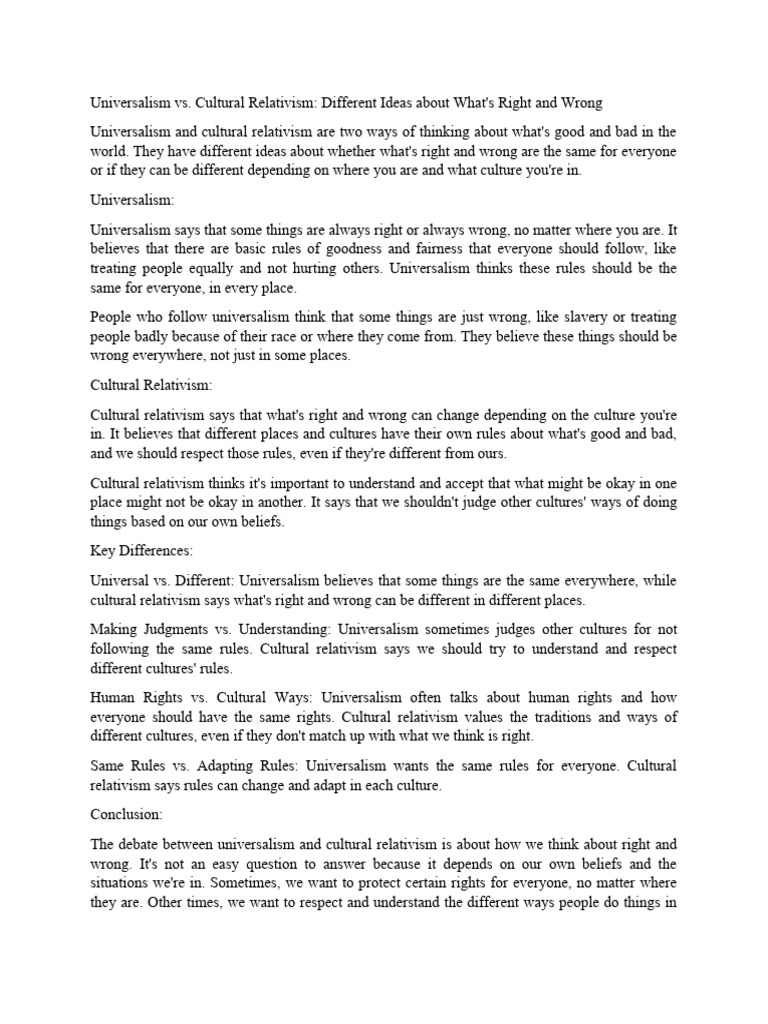 Universalism vs. Cultural Relativism Explained | PDF