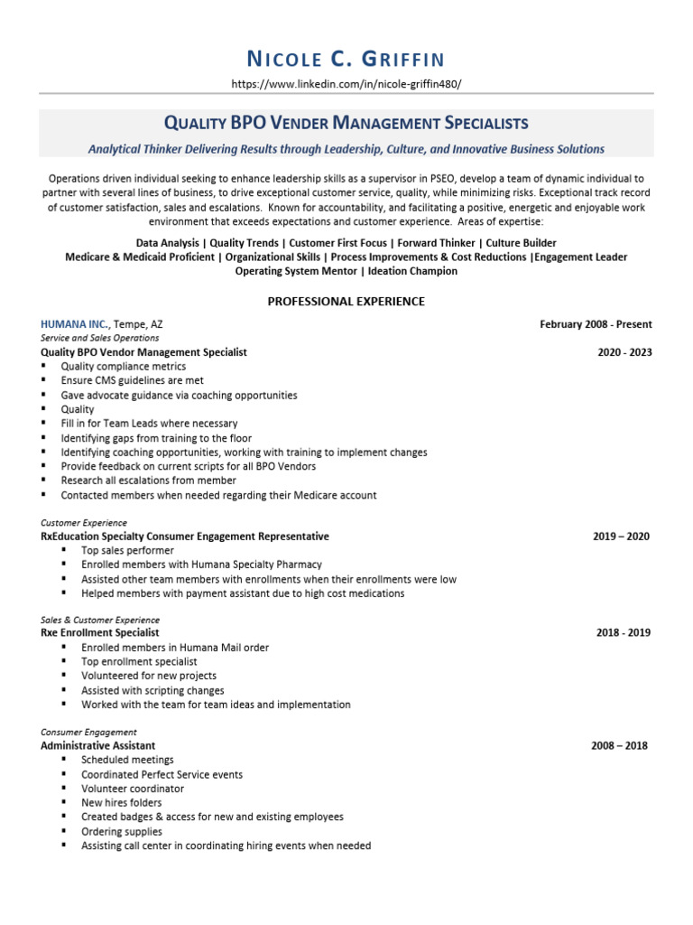 Resume - Nicole Griffin - August 2023 Weebly 2 | PDF | Human Resource Management | Outsourcing