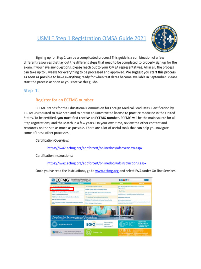 OMSA Step 1 Registration Guide 2021 With Form 186 | PDF | Medical ...