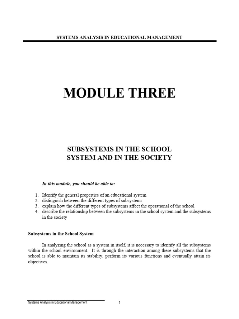 MODULE 3 - Systems Analysis and Management | PDF | System | Schools